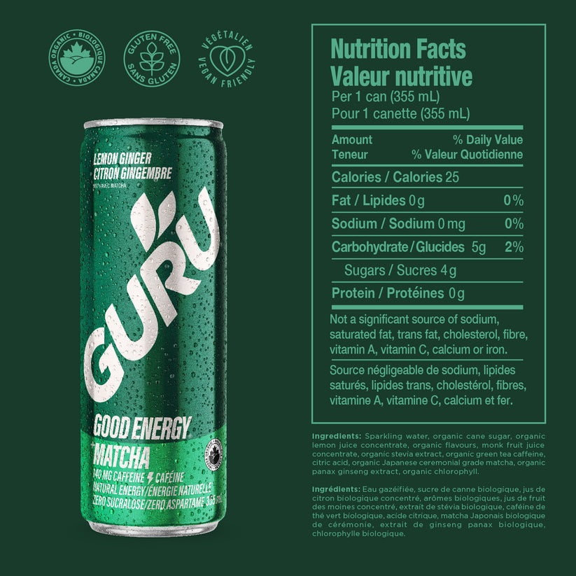 Guru Citron Gingembre - Boisson Énergisante au Matcha | GURU Énergie ...